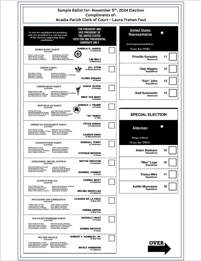 Sample Ballots | Acadia Parish Clerk of Court